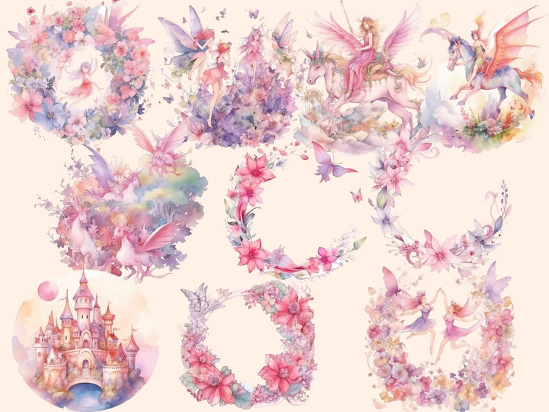 Pink Fairies Watercolor Clipart 70 Magical Enchanting Fairy - Etsy