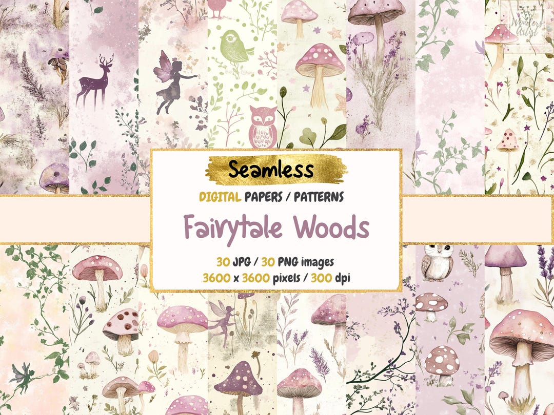 Fairytale Woods Seamless Pattern Digital Papers - Enchanted Forest ...