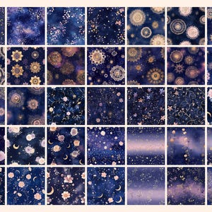 Starlit Bloom Seamless Digital Paper - Celestial Floral Textures ...