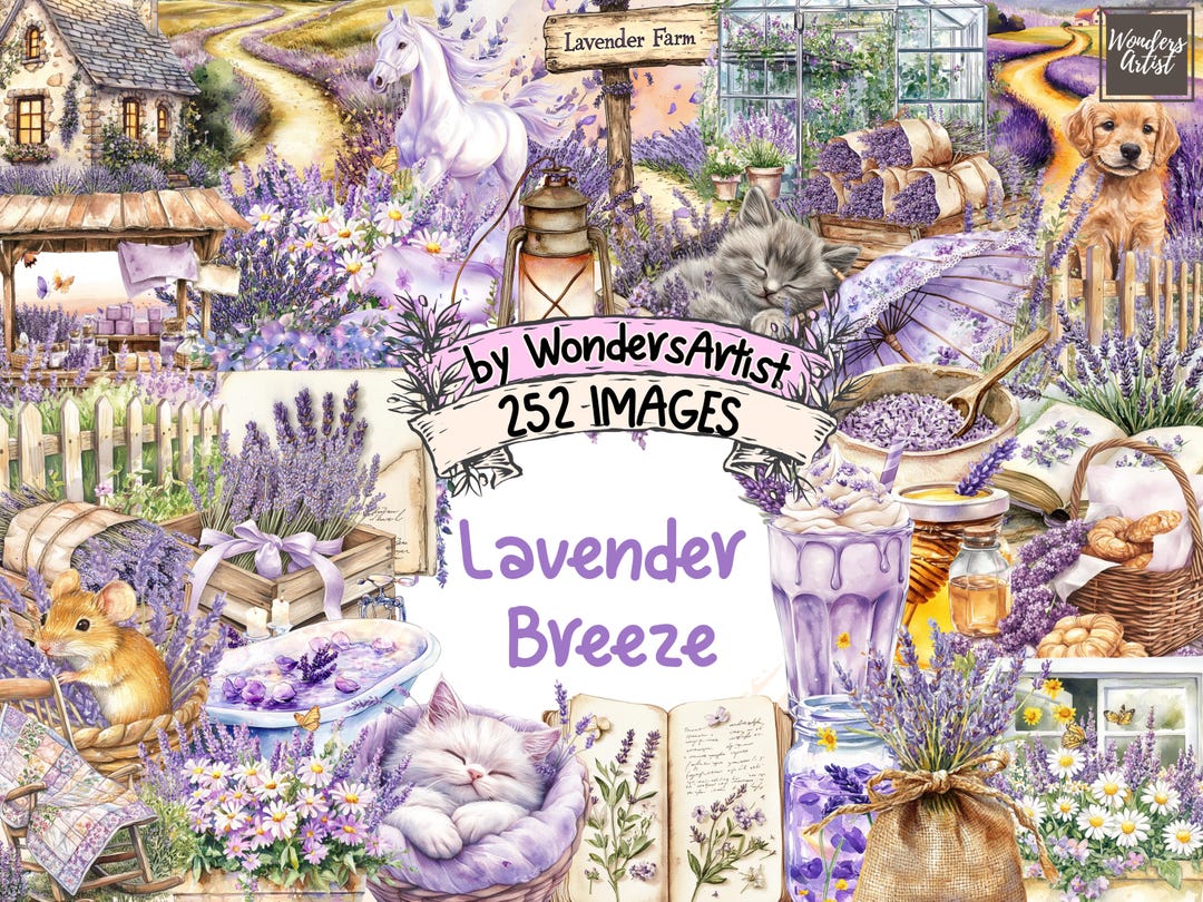 Lavender Breeze Watercolor Clipart - 252 PNG Floral Breeze Graphics ...