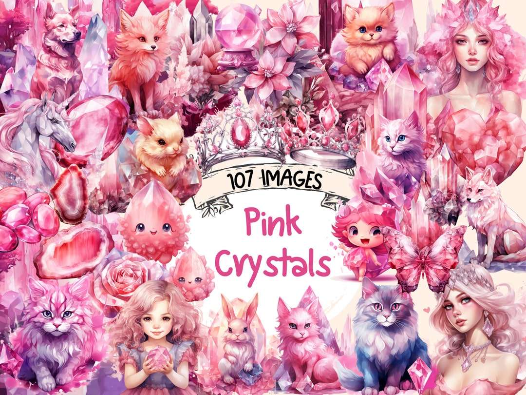 Pink Crystals Watercolor Clipart Bundle - 107 PNG Crystal Images, Blush ...