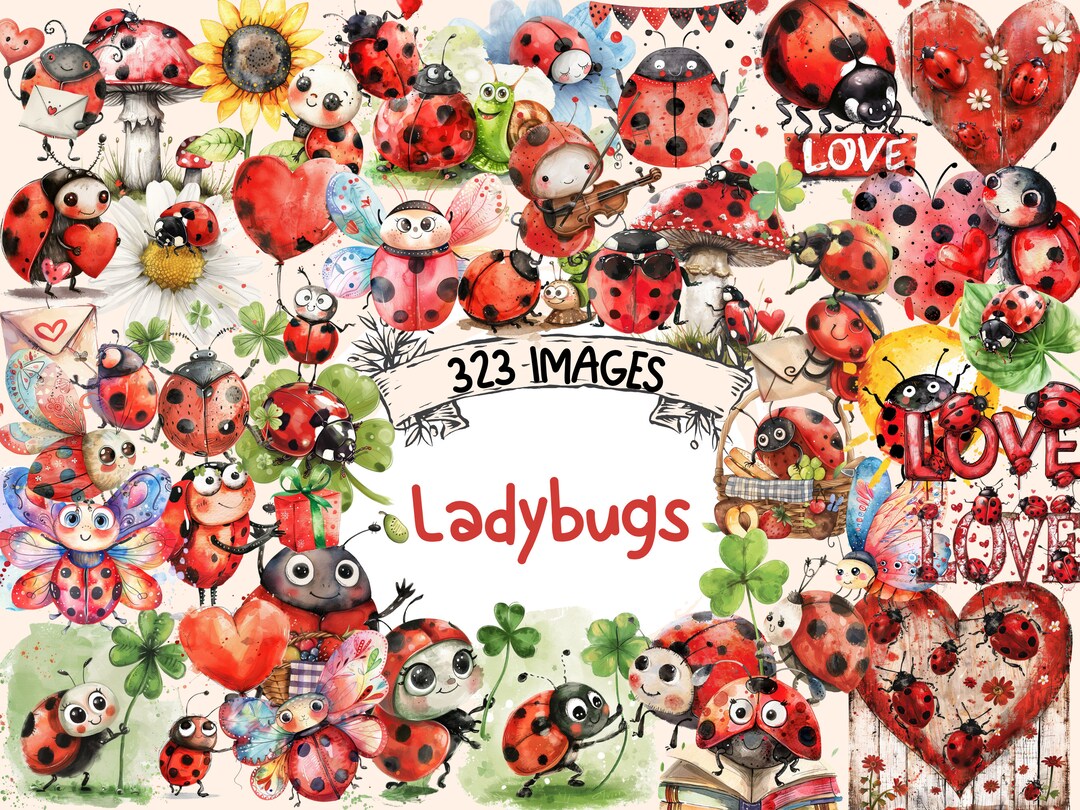 Ladybugs Watercolor Clipart Bundle - 323 PNG Adorable Ladybug Images ...