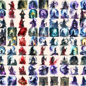 Gothic Wizards Watercolor Clipart Bundle: Dark Sorcerer PNG Images ...