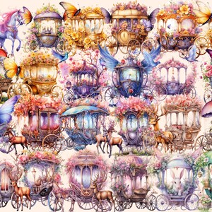 Fairy Carriages Watercolor Clipart Bundle - 120 PNG Fairytale Images ...
