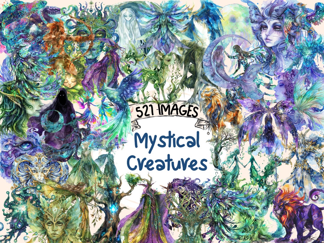 Watercolor Mystical Creatures Clipart Bundle: 521 PNG Mythical Images ...