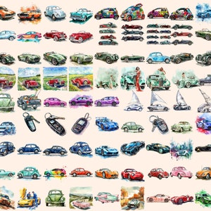 Watercolor Cars Clipart Bundle: 668 PNG Vehicle Graphics (digital ...