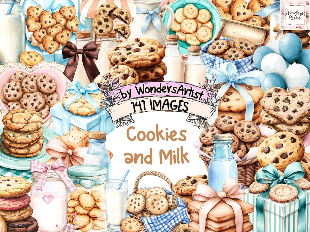 Cookies and Milk Watercolor Clipart Bundle - 141 PNG Dessert Images ...