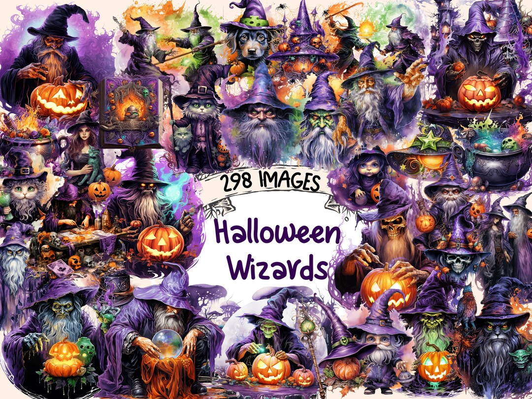 Halloween Wizards Watercolor Clipart Bundle -236 PNG Spooky Wizard ...