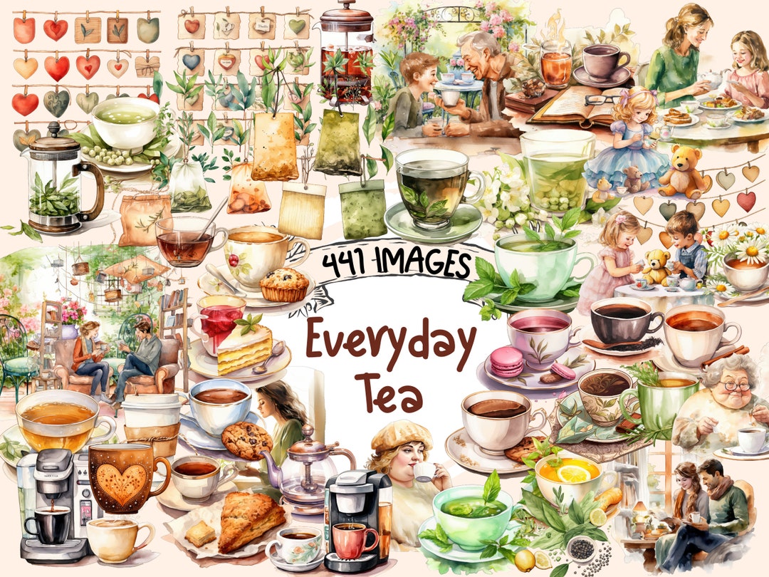 Everyday Tea Watercolor Clipart Bundle - 441 PNG Tea Images With Tea ...