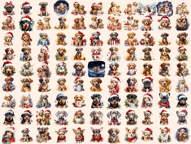 Christmas Dogs Watercolor Clipart Bundle: 434 Festive PNG Images ...