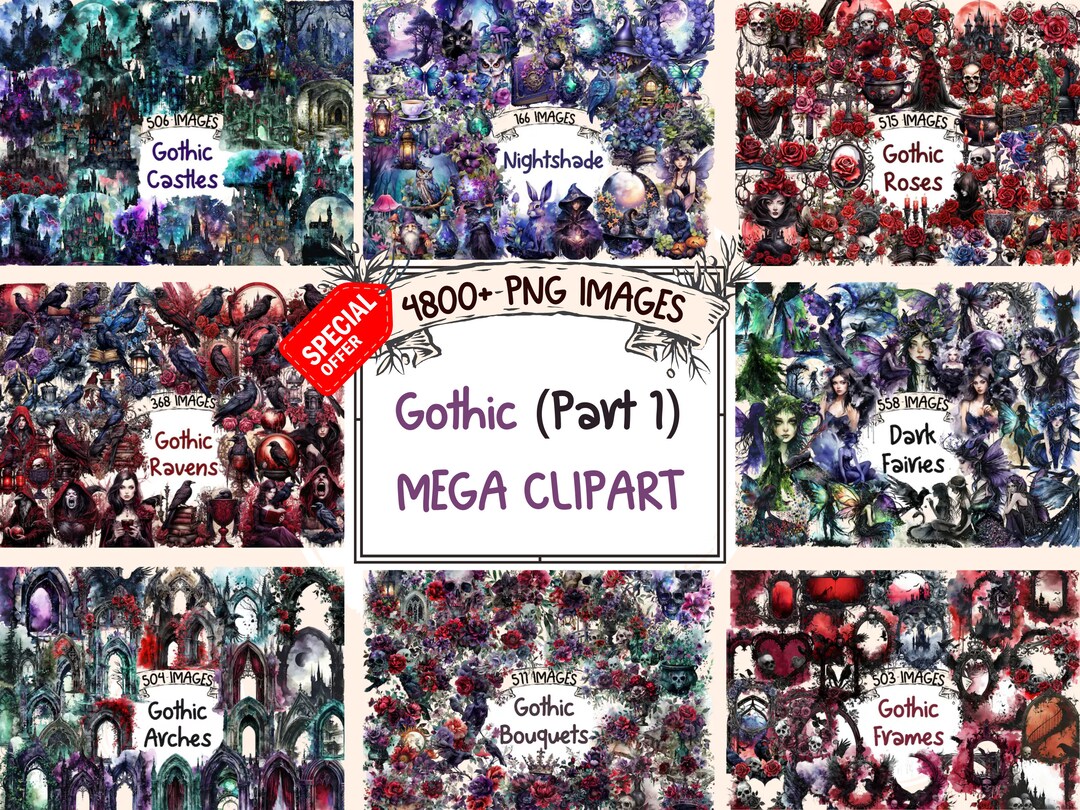 Gothic Mega Clipart Bundle - 4800+ PNG Dark Mystical Images, Eerie ...