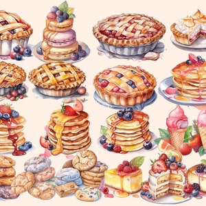 Sweet Treats Watercolor Clipart Bundle - Tasty Desserts, Donuts ...