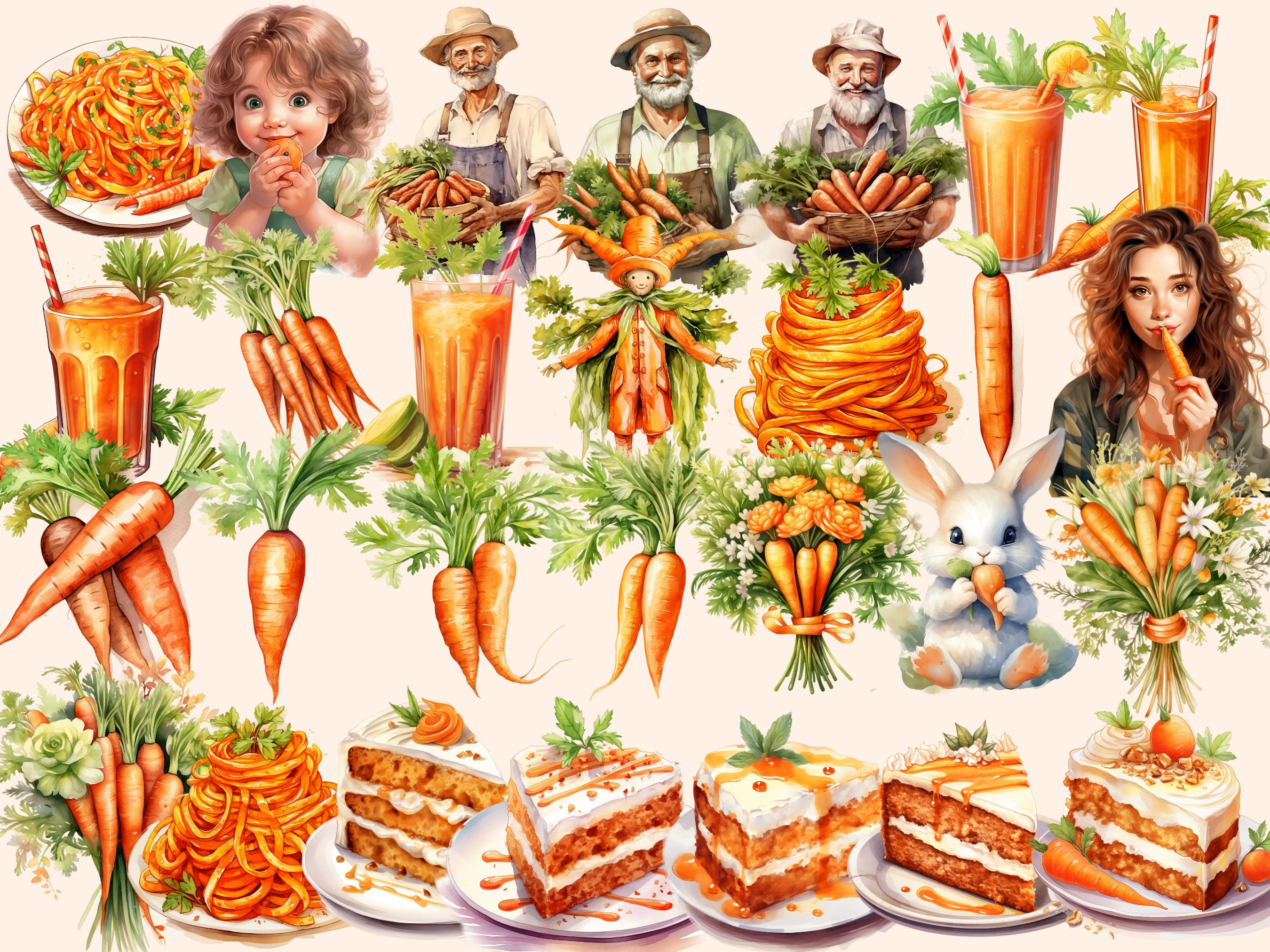 Carrots Watercolor Clipart Bundle: 242 PNG Images (digital Download) - Etsy