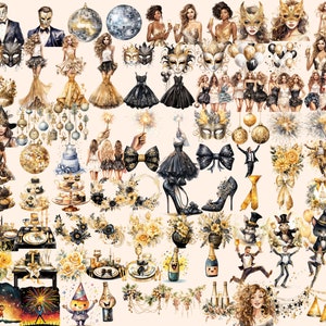 New Year's 2024 Watercolor Clipart Bundle: 1330 PNG Festive Images ...