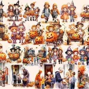 Watercolor Halloween Clipart Bundle: Trick or Treat Kids (217 PNG ...