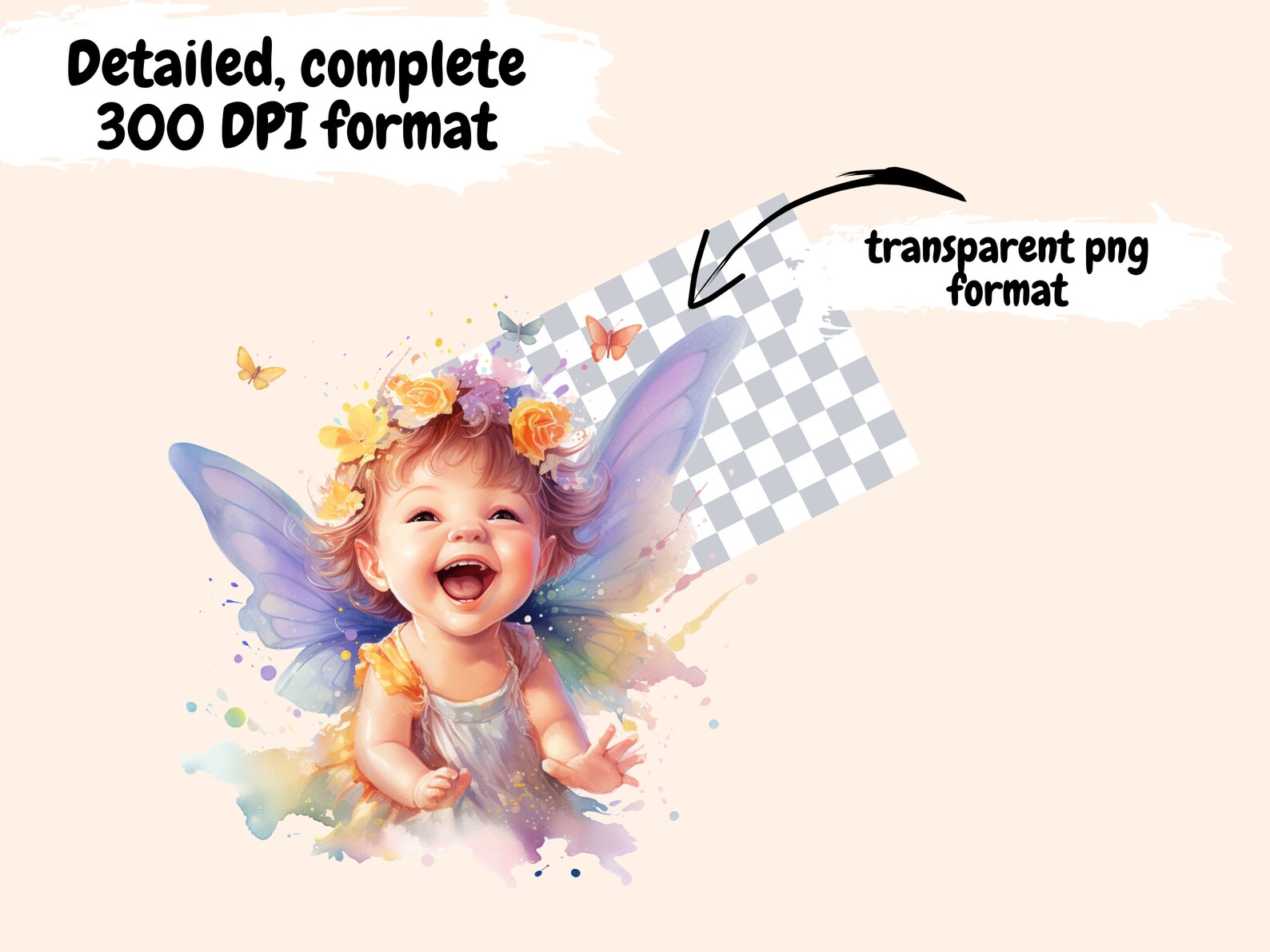 Butterfly Babies Watercolor Clipart Bundle: 60 PNG Images (digital ...