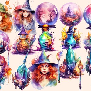 Witches Watercolor Clipart Bundle - 169 PNG Fairytale Witch Images ...
