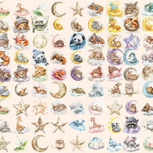 Sleepy Animals Watercolor Clipart Bundle - 456 PNG Cute Snoozing Pets ...