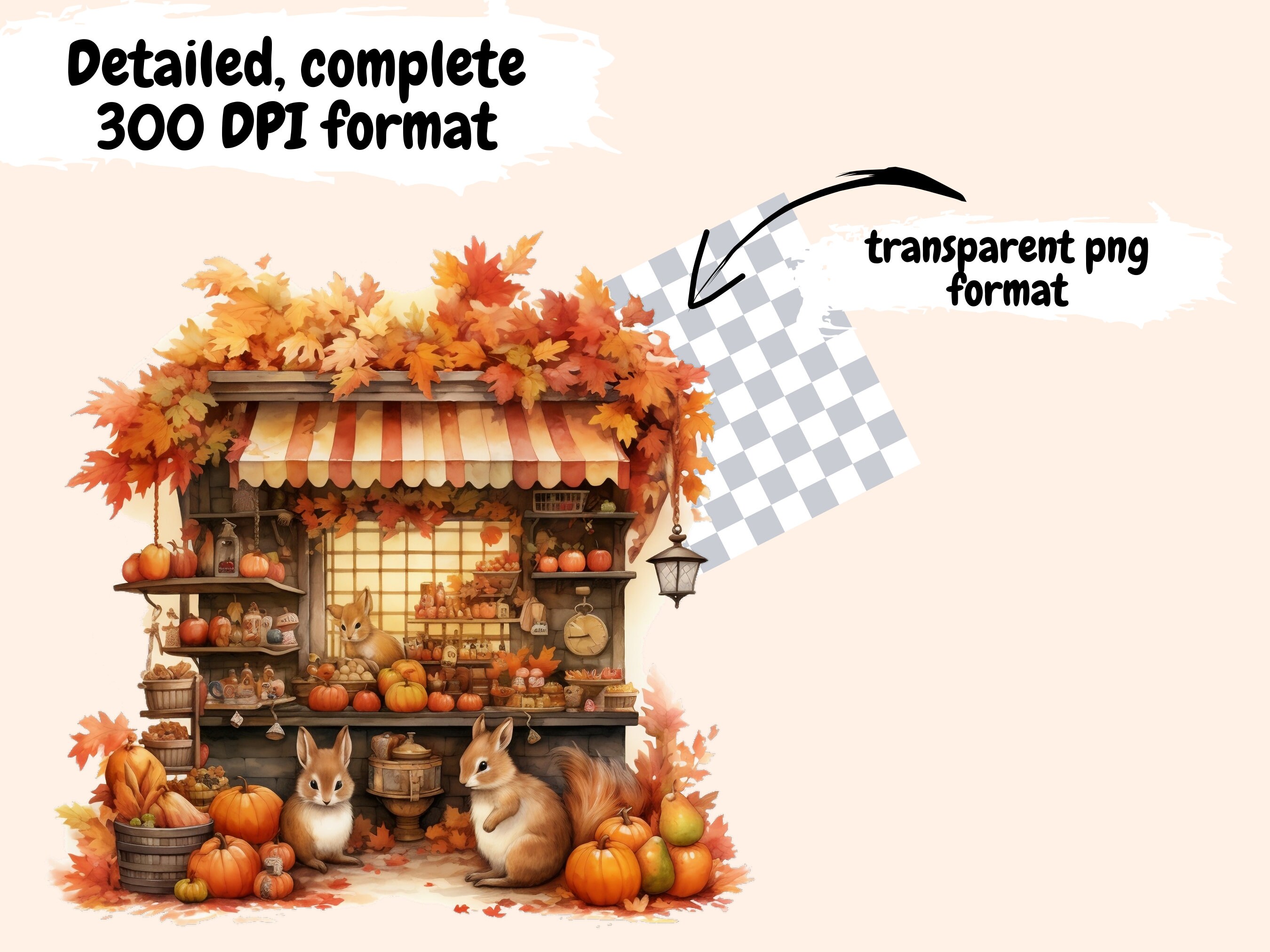 Watercolor Autumn Storefront Clipart Bundle: 128 Fall Shop PNG Graphics ...