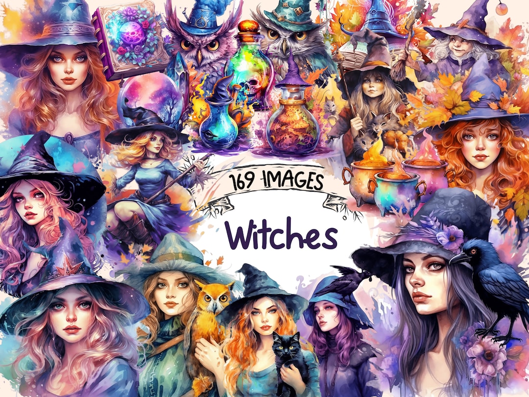 Witches Watercolor Clipart Bundle - 169 PNG Fairytale Witch Images ...
