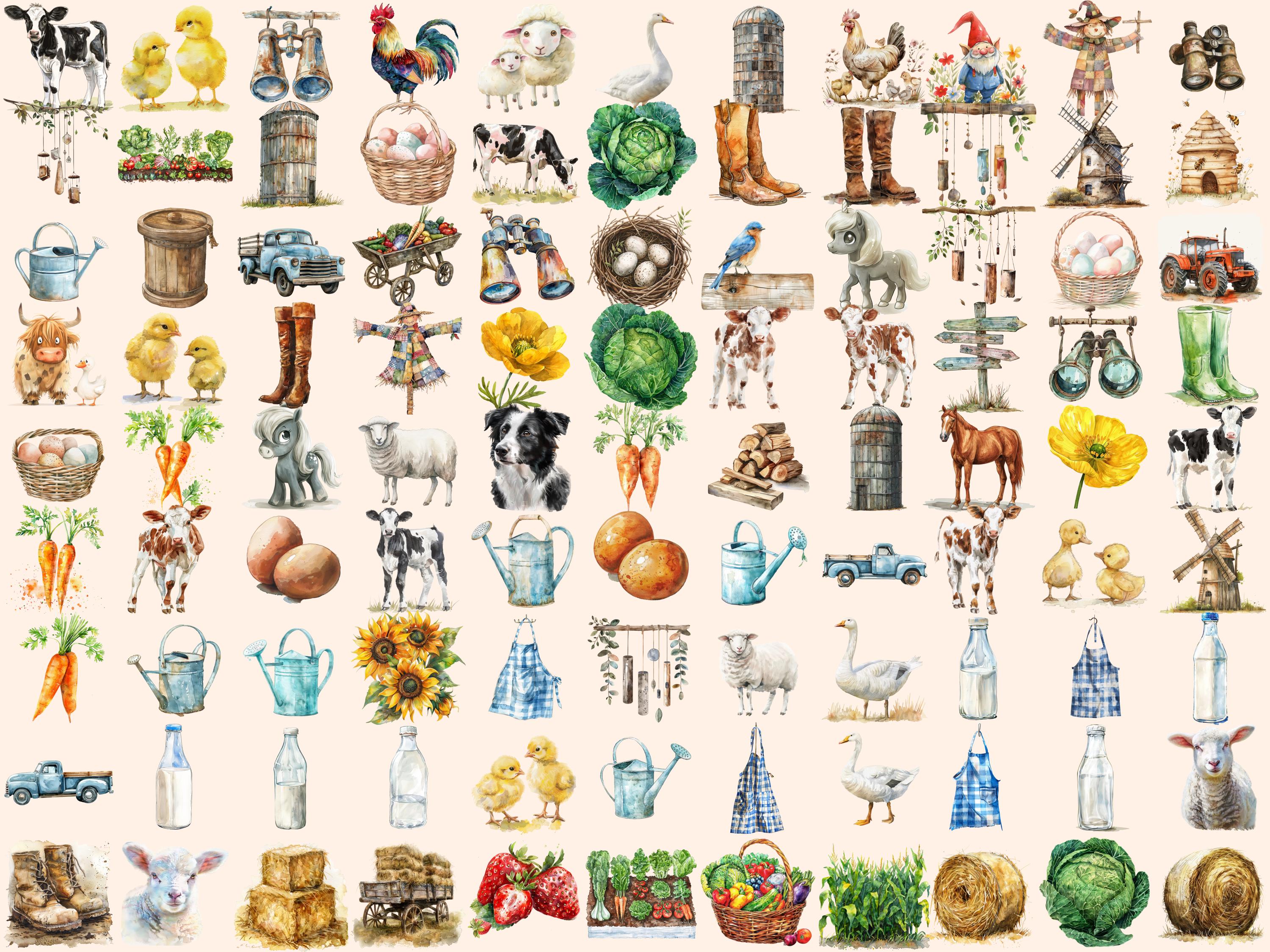 Watercolor Farm Clipart Bundle: 351 PNG Images (digital Download) - Etsy