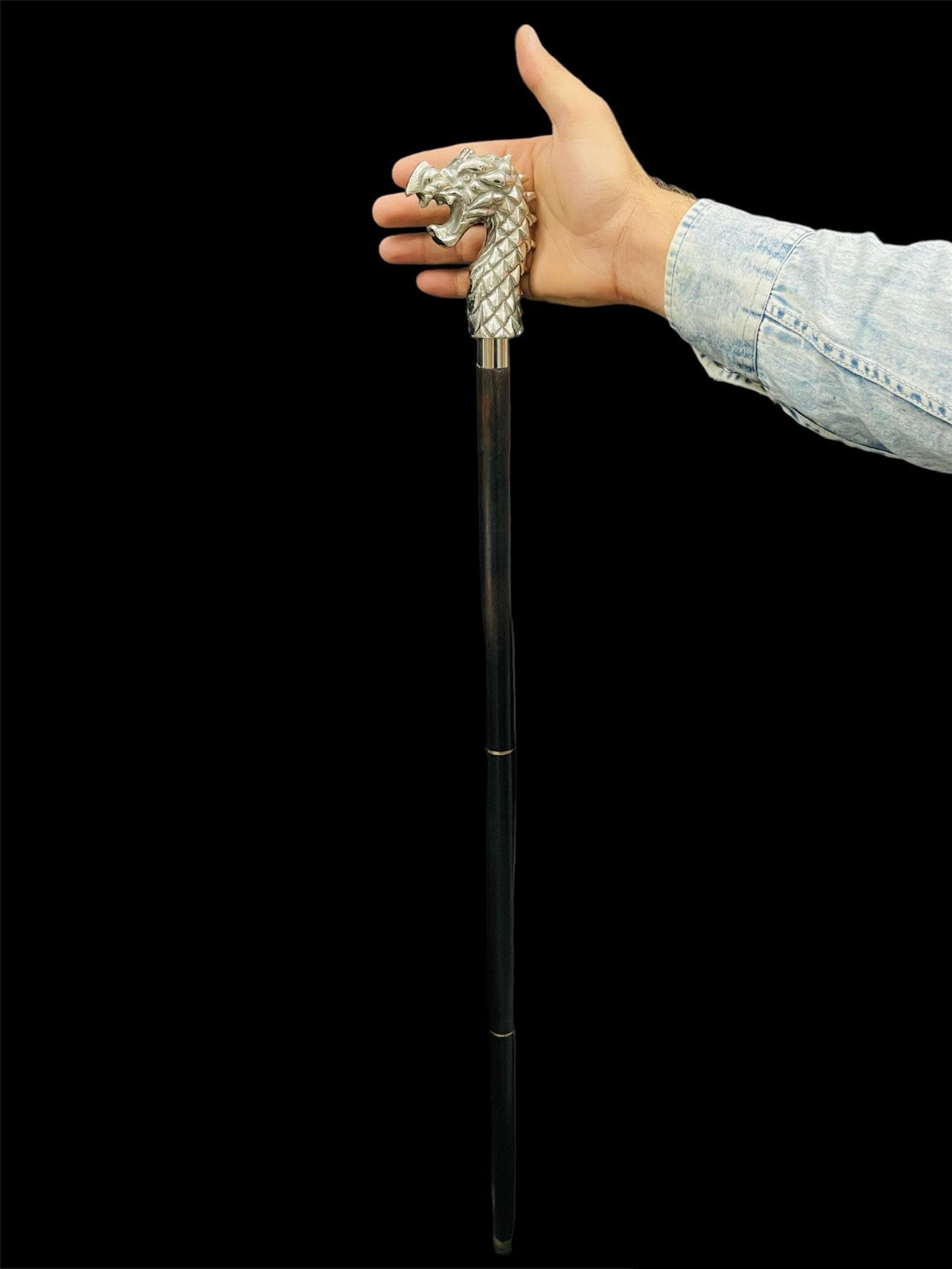 Dragon Walking Cane Head Handle With Black Wooden Functional Walking Stick Cane Collectible T