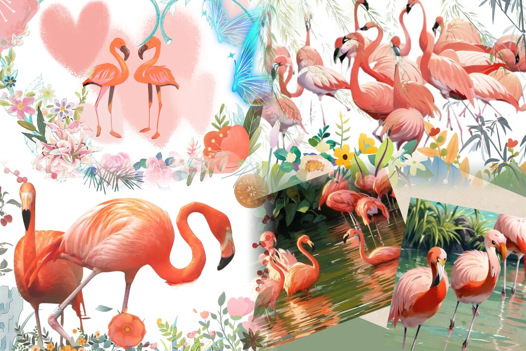 Flamingo Postcard Printable Greeting Card Digital Art Set of Card With ...