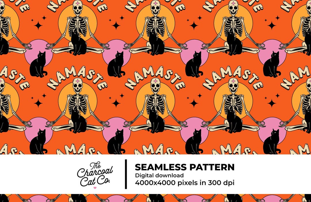 Yoga Namaste Black Cat Seamless Pattern - Instant Download - Digital ...