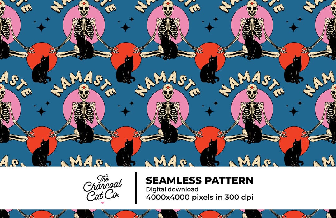 Yoga Namaste Black Cat Seamless Pattern Instant Download Digital Paper ...