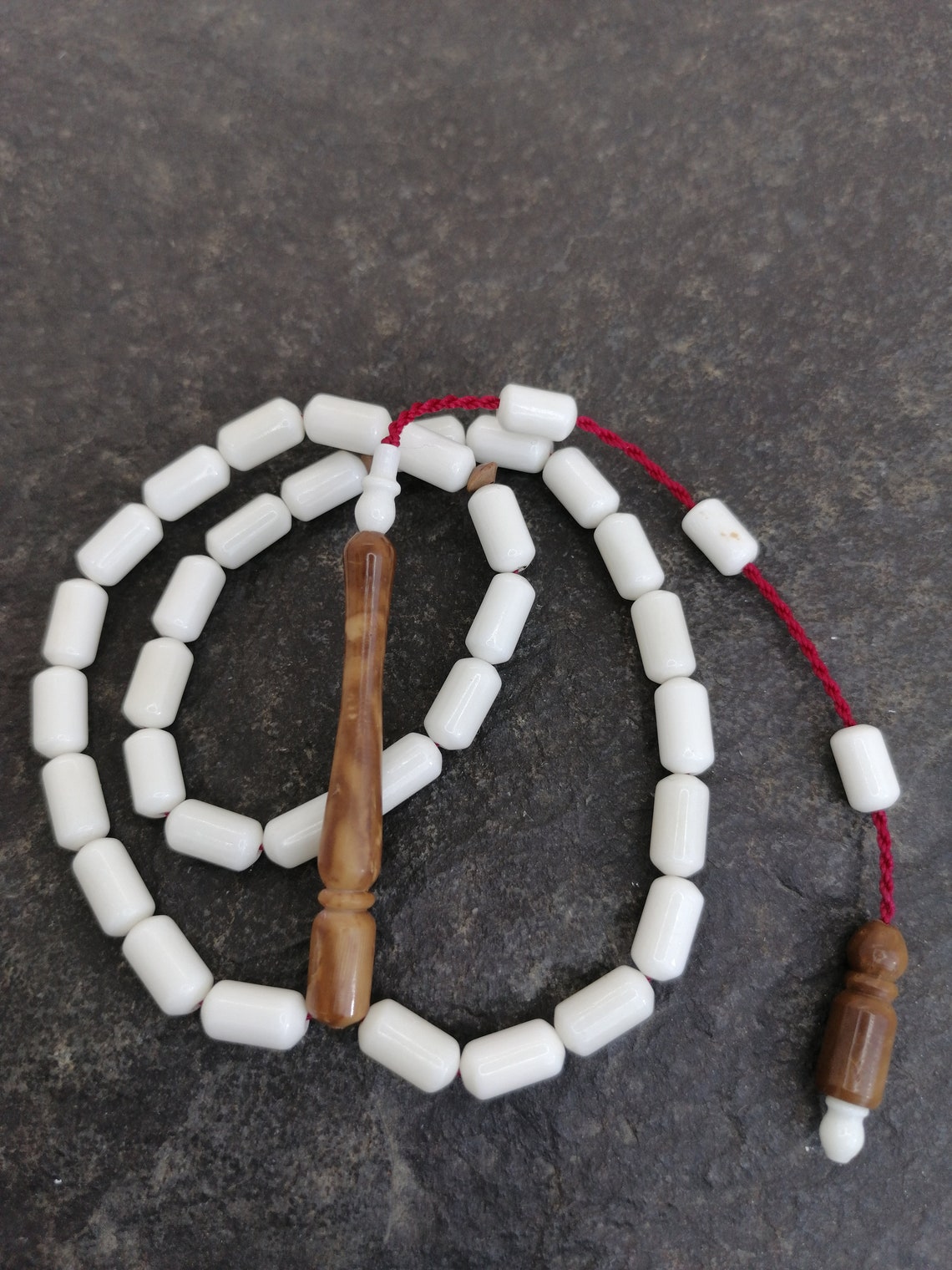 Hand Made Embroidered Kooka Imame and Camel Bone Rosary, 33 Pieces ...