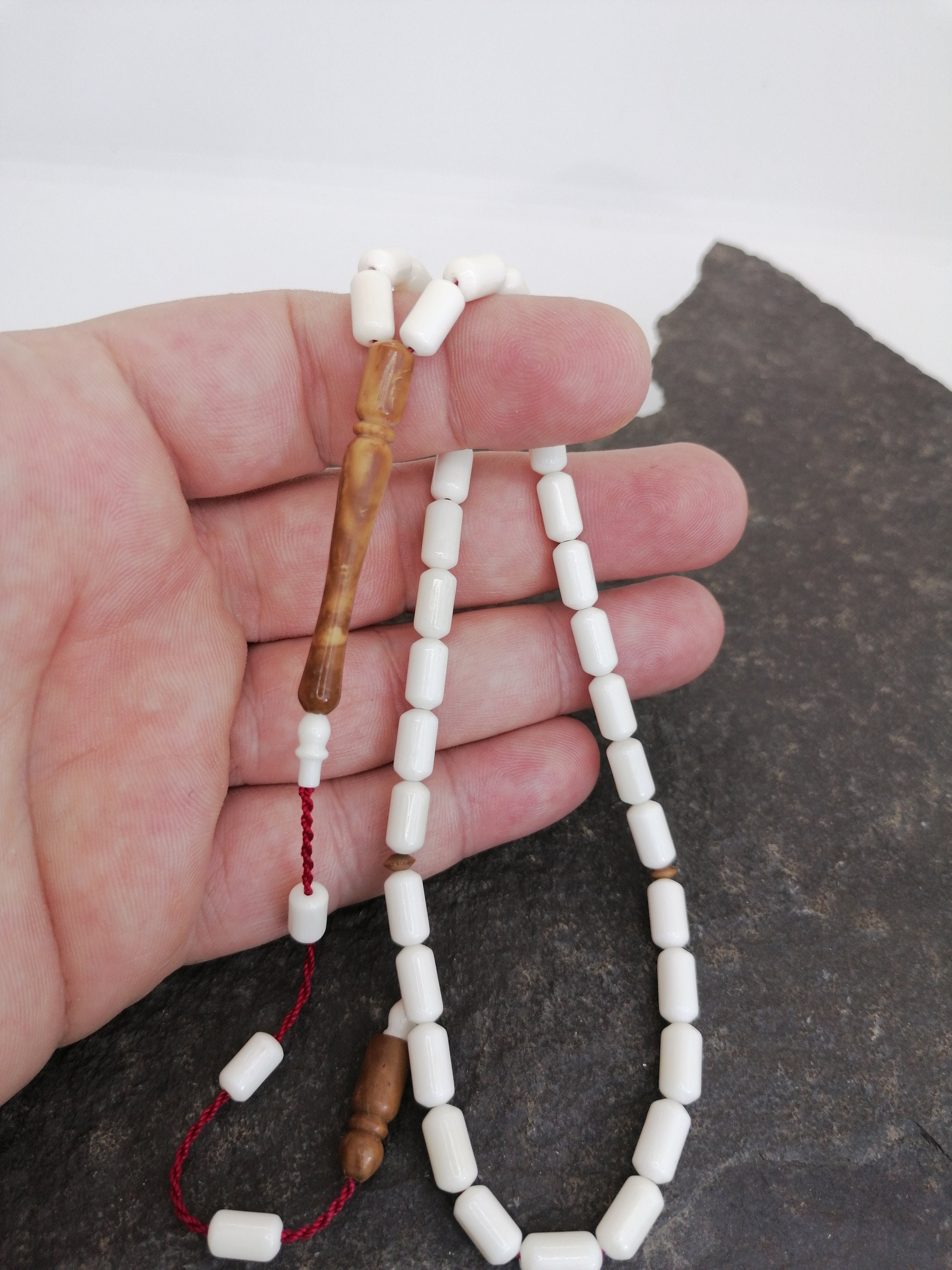 Hand Made Embroidered Kooka Imame and Camel Bone Rosary, 33 Pieces ...