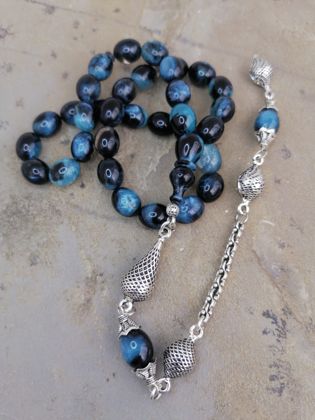 Space Stone Collection Blue Rosary, 33 Pieces, Islamic Prayer Beads ...