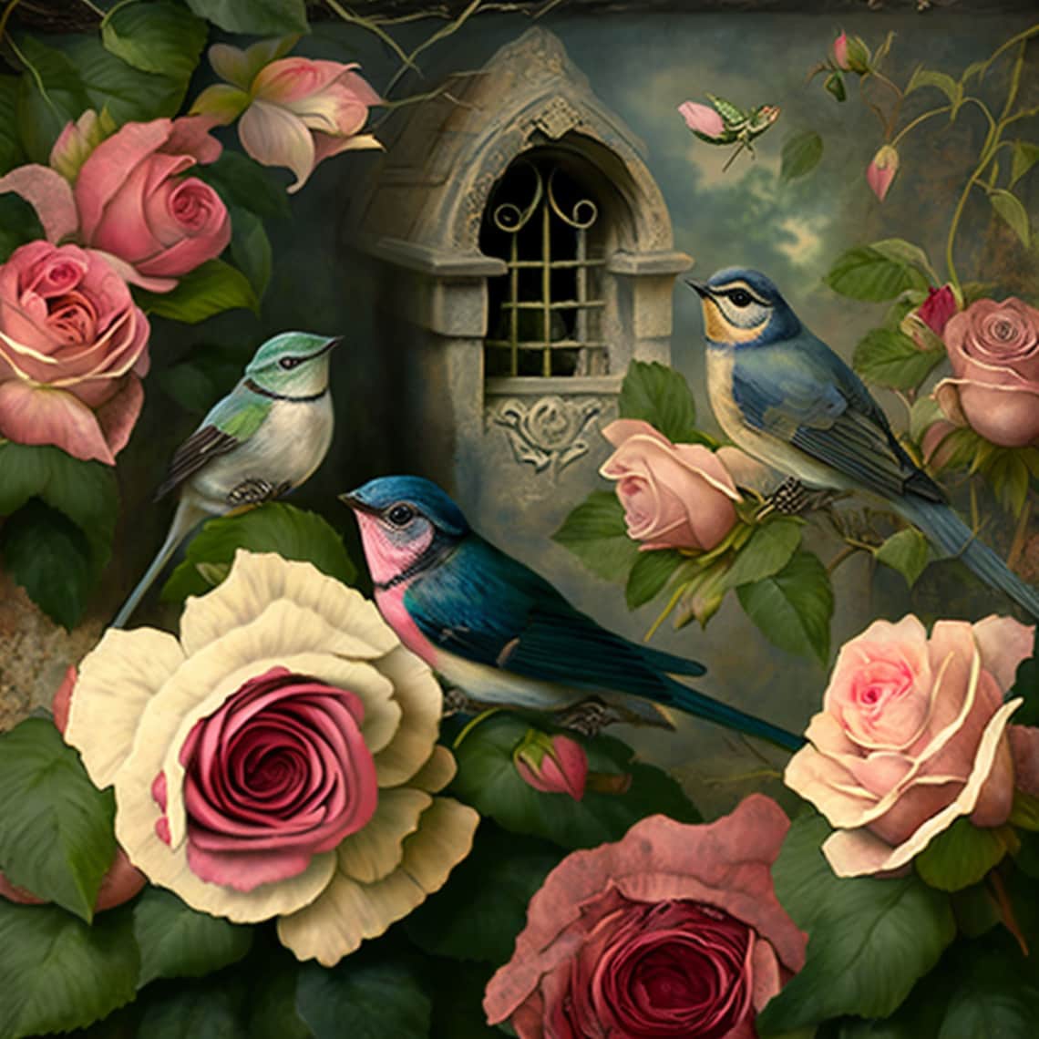 Victorian Birds Digital Art - Etsy