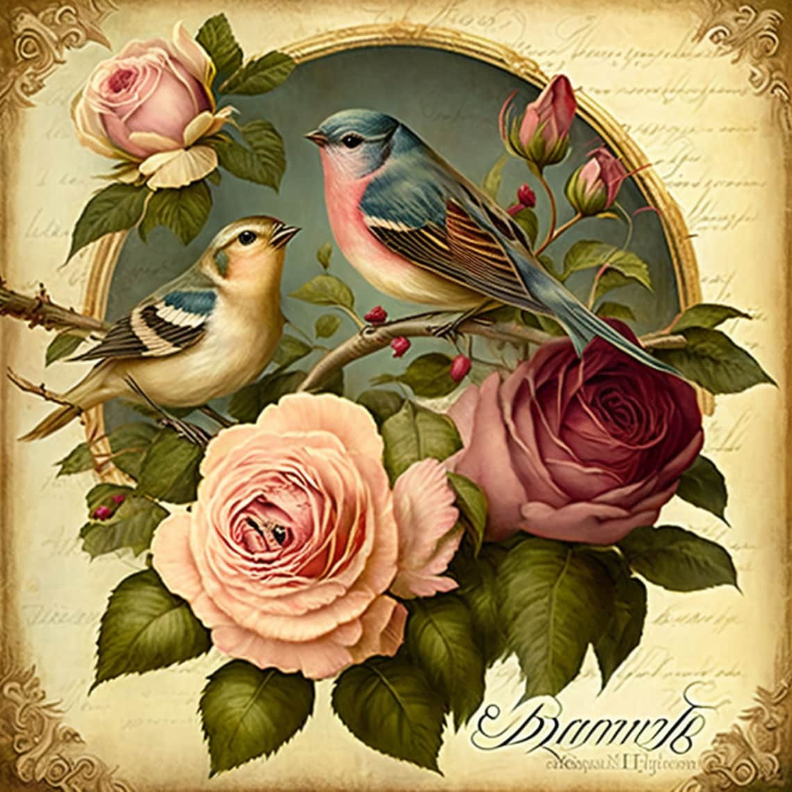 Victorian Birds Digital Art - Etsy