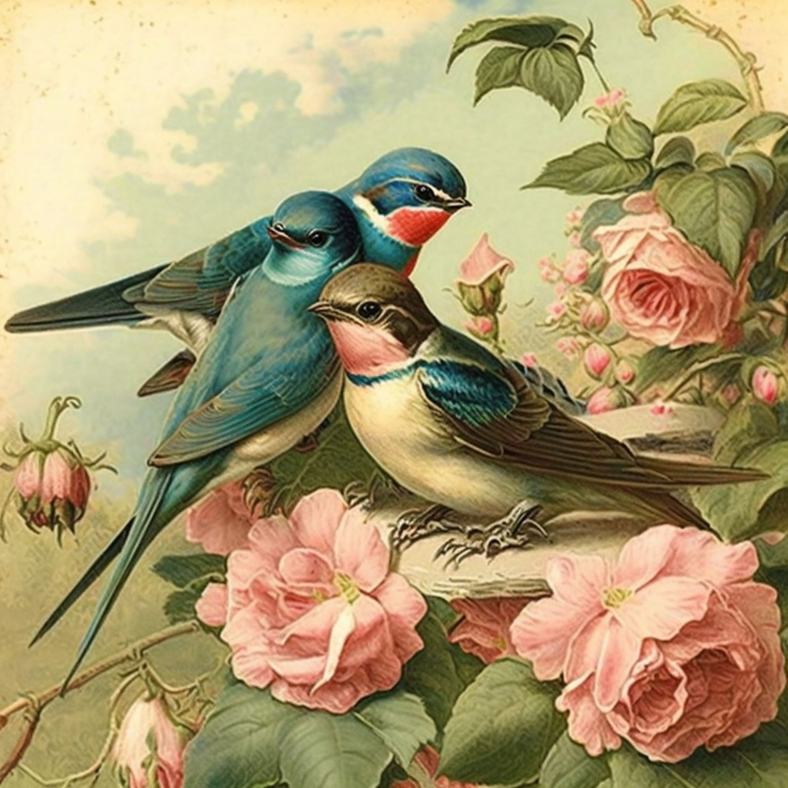 Victorian Birds Digital Art - Etsy