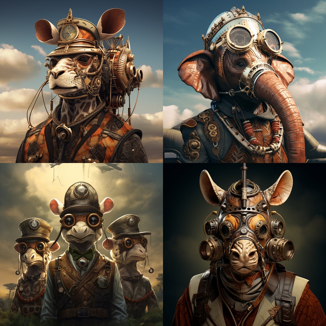 Steampunk Safari Animals Digital Art 8 Images Scrapbooking/card Making ...