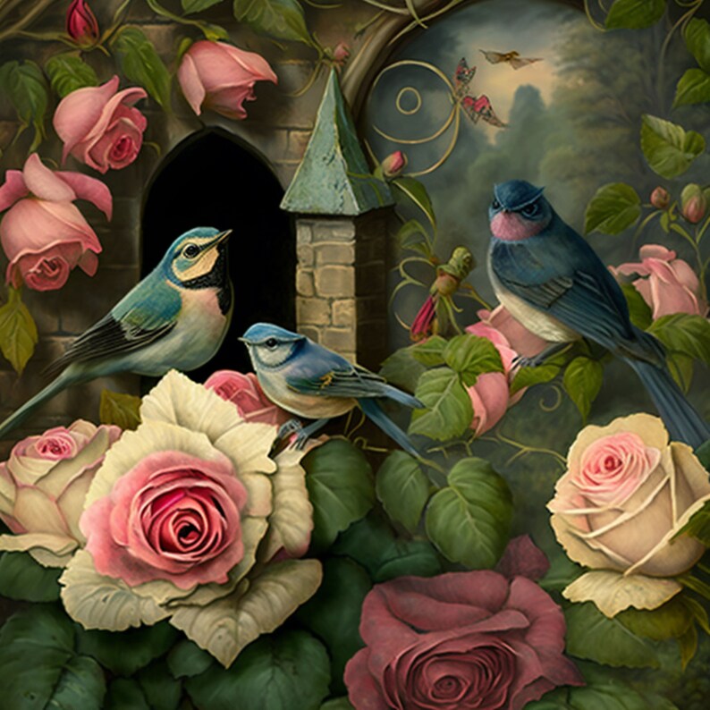 Victorian Birds Digital Art - Etsy