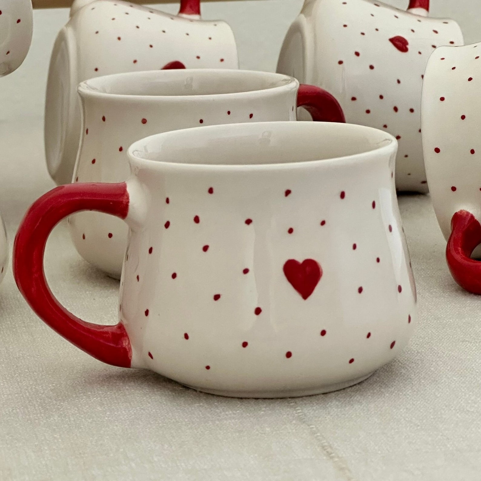 Handmade Red Polka Dot and Heart Pattern Coffee Mug, Sweetheart Sip and ...