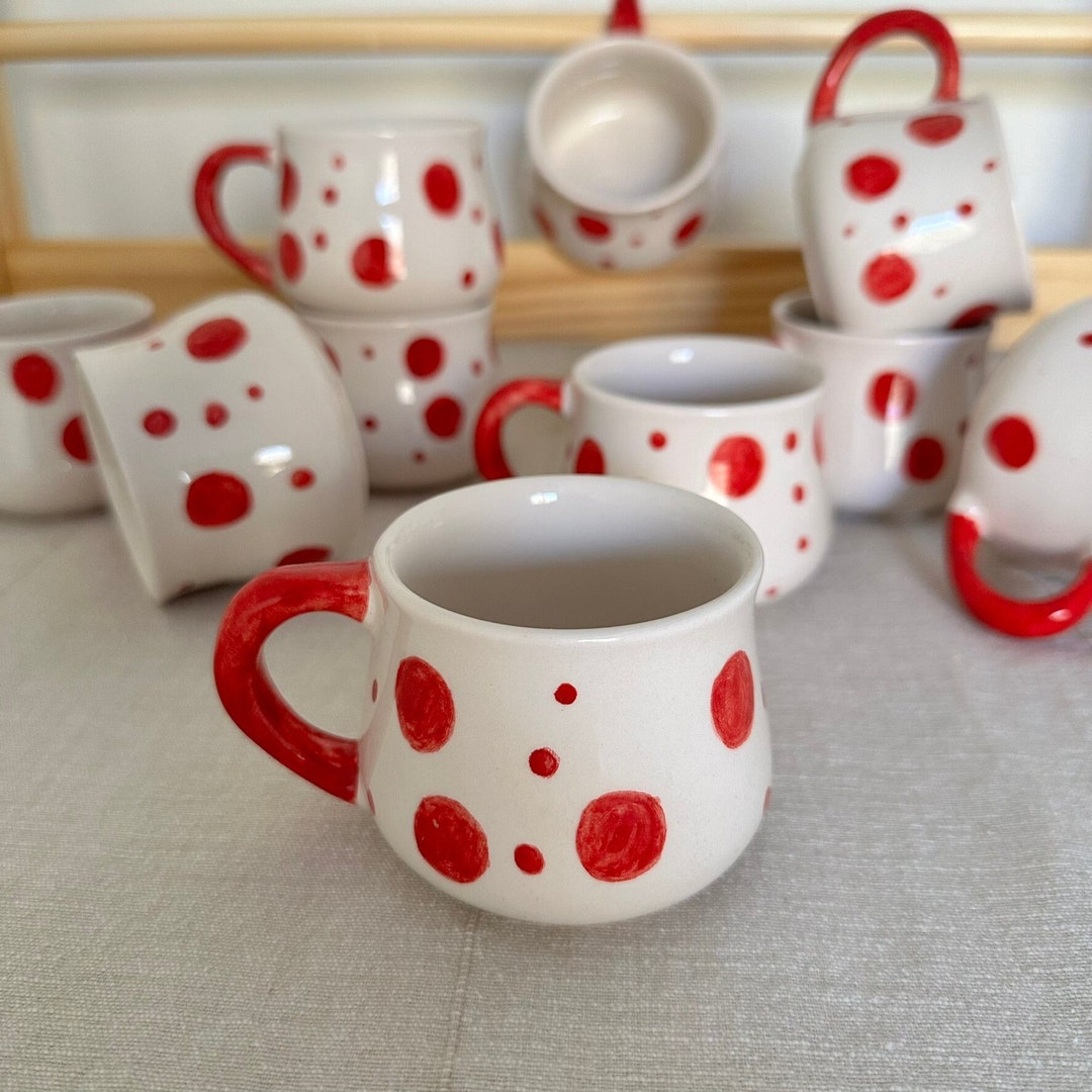 Handmade Big Red Polka Dot Pattern Coffee Mug, Sweetheart Sip and Share ...