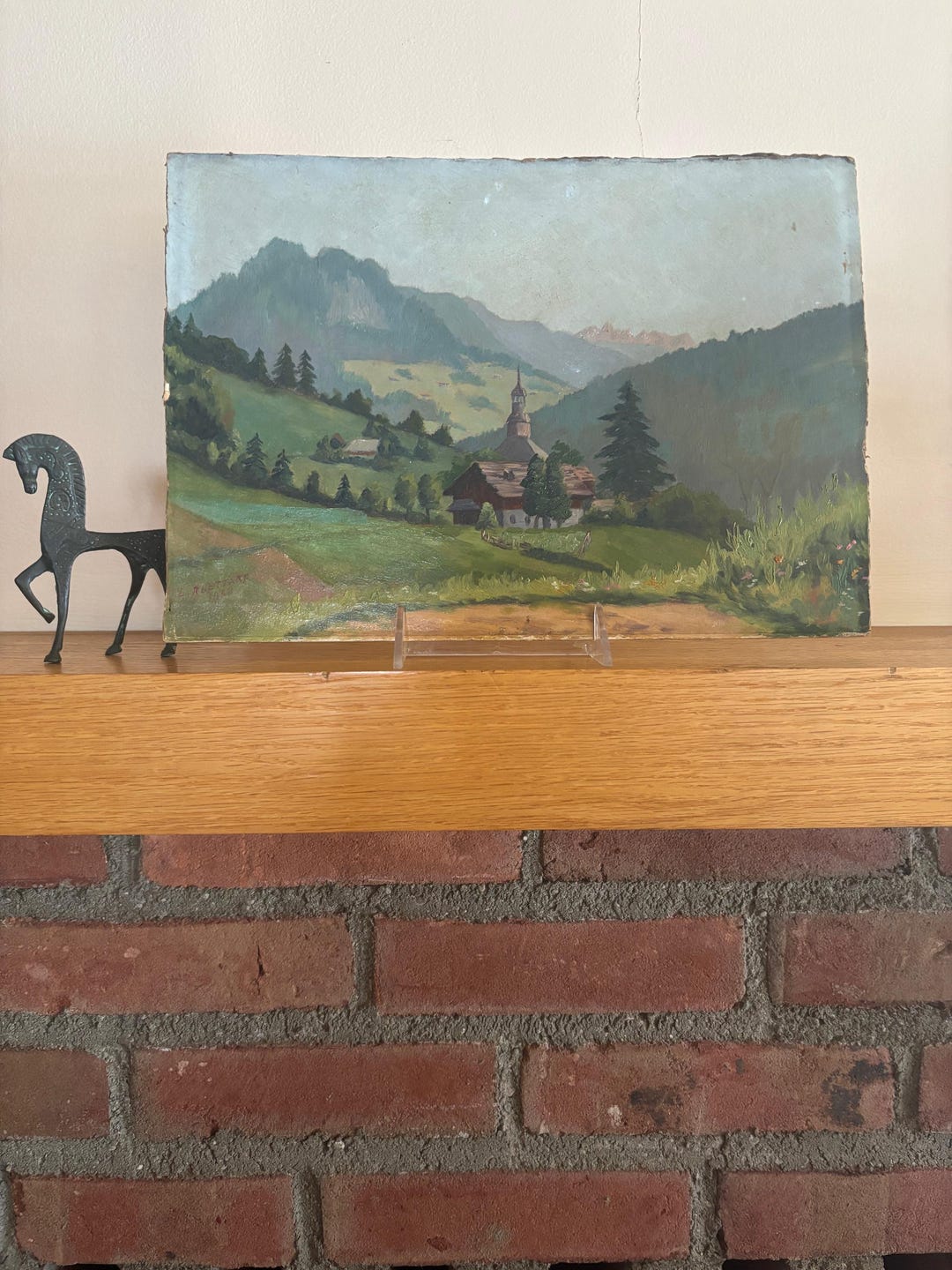 Small Alpine Pastoral French Landscape / Original Antique Oil Painting ...