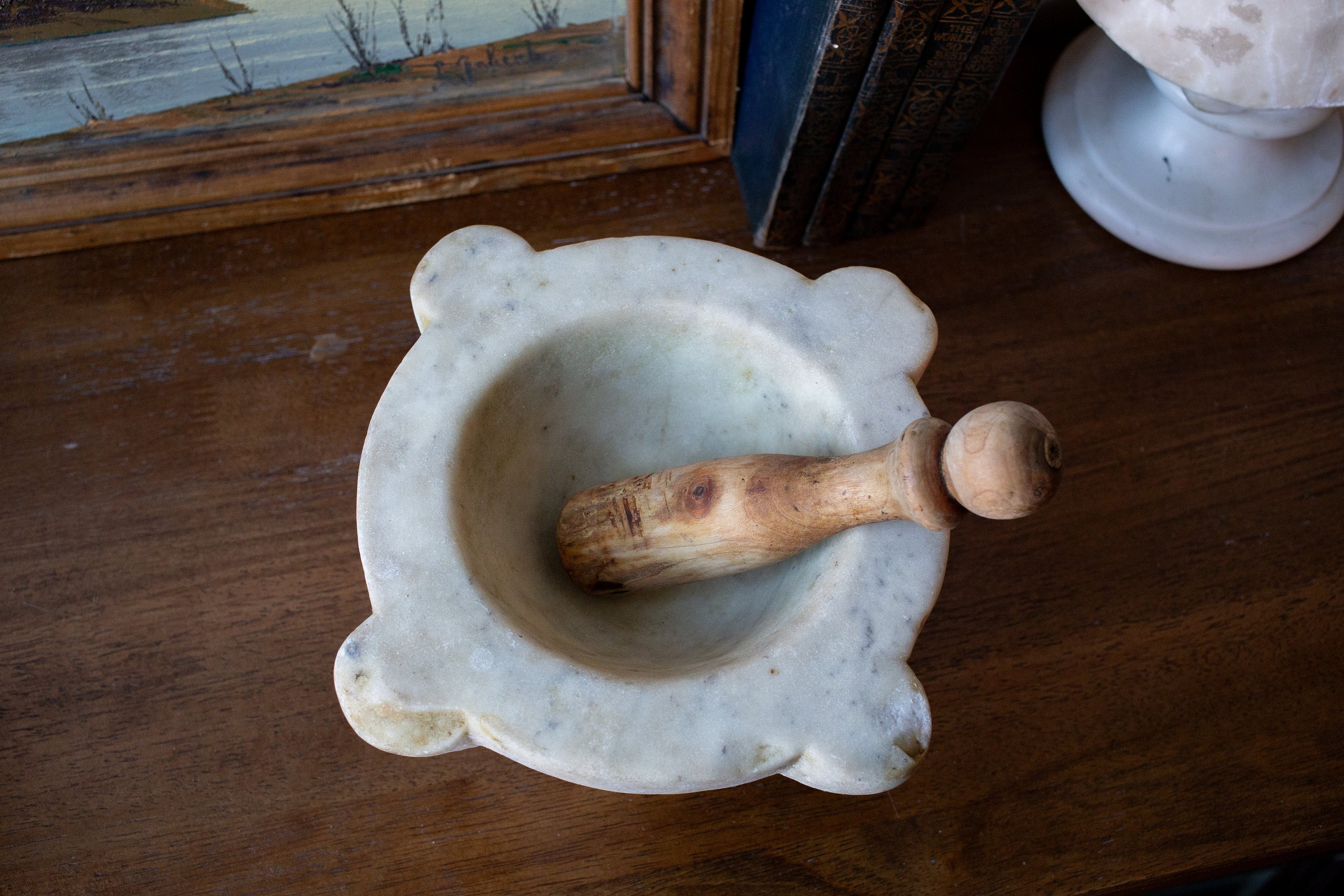 Antique Marble Mortar With Wood Pestle / 19th Century French ...