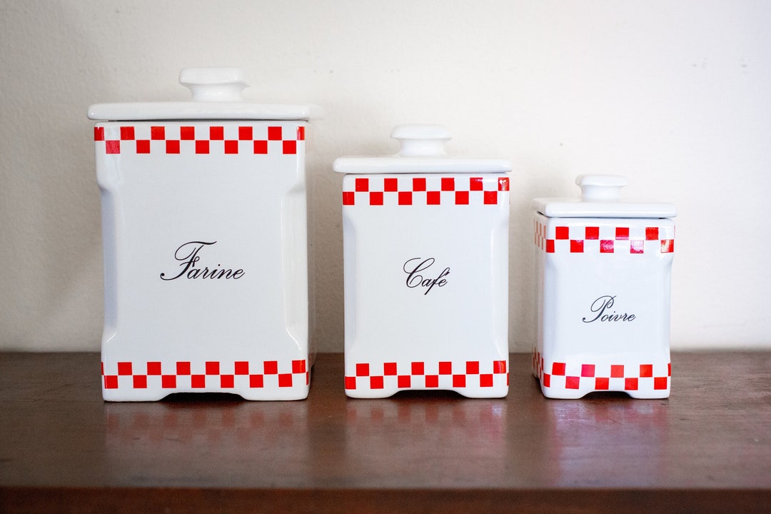 Set of 3 Mid-century Ceramic French Kitchen Canisters / Flour, Coffee ...