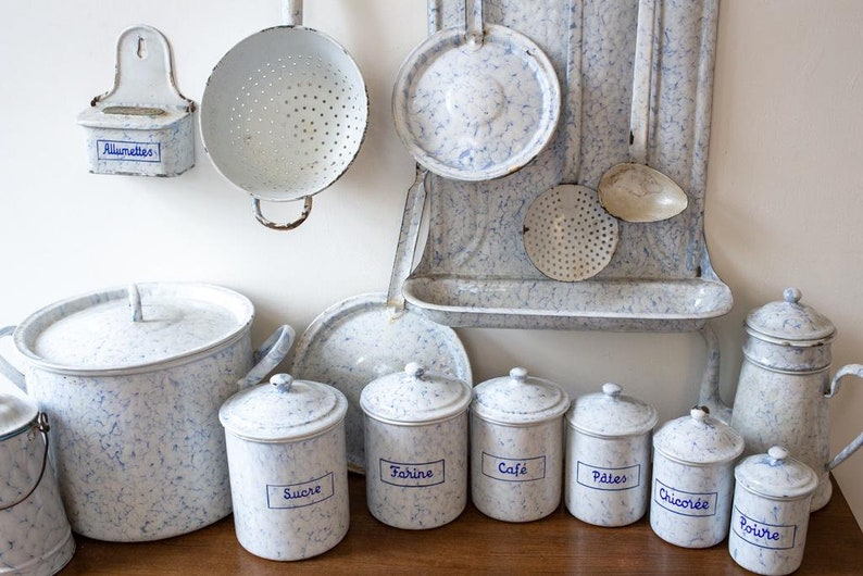15-piece Vintage French Kitchen Set / Enameled Stone Kitchenware ...