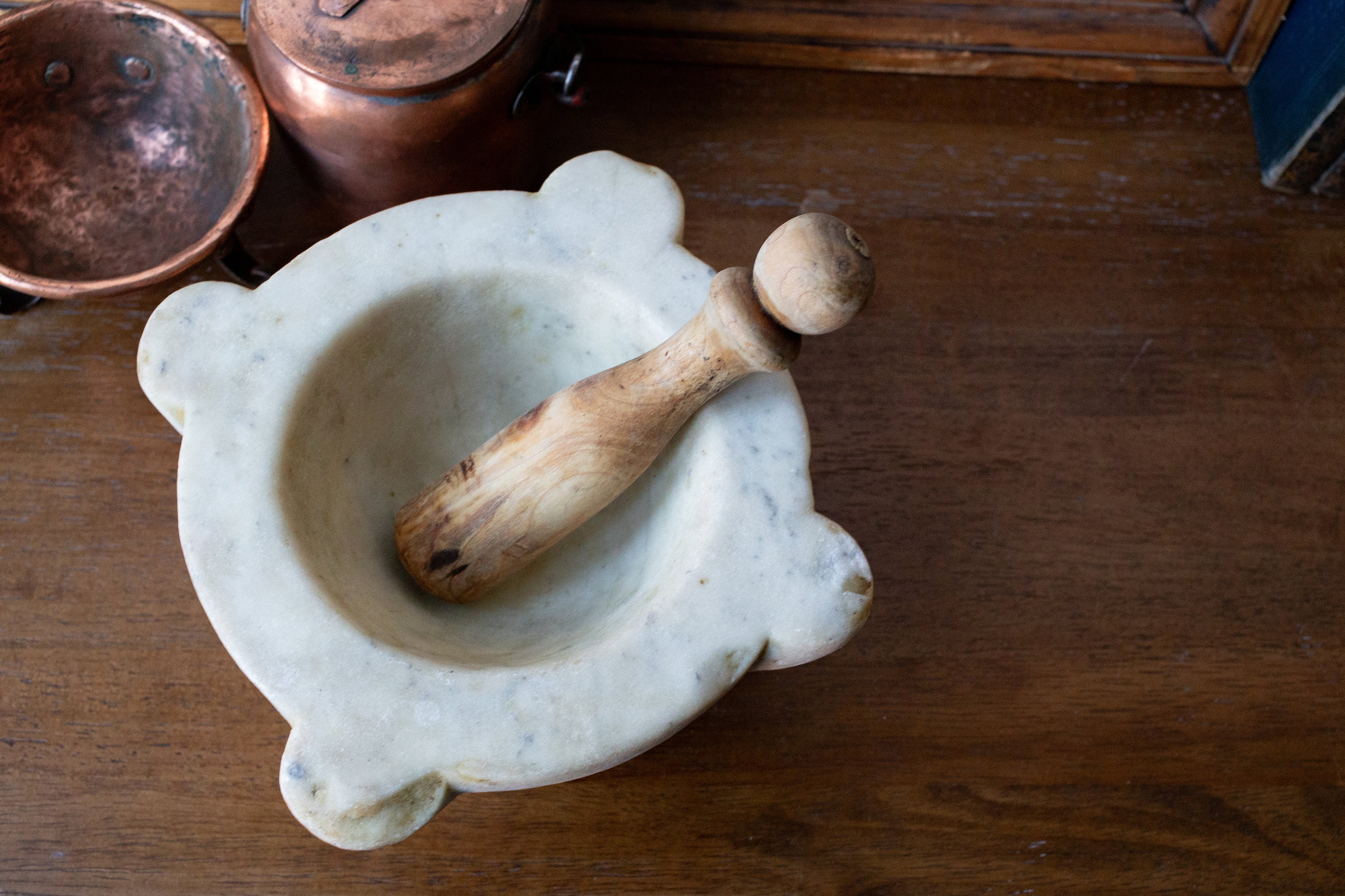 Antique Marble Mortar With Wood Pestle / 19th Century French ...