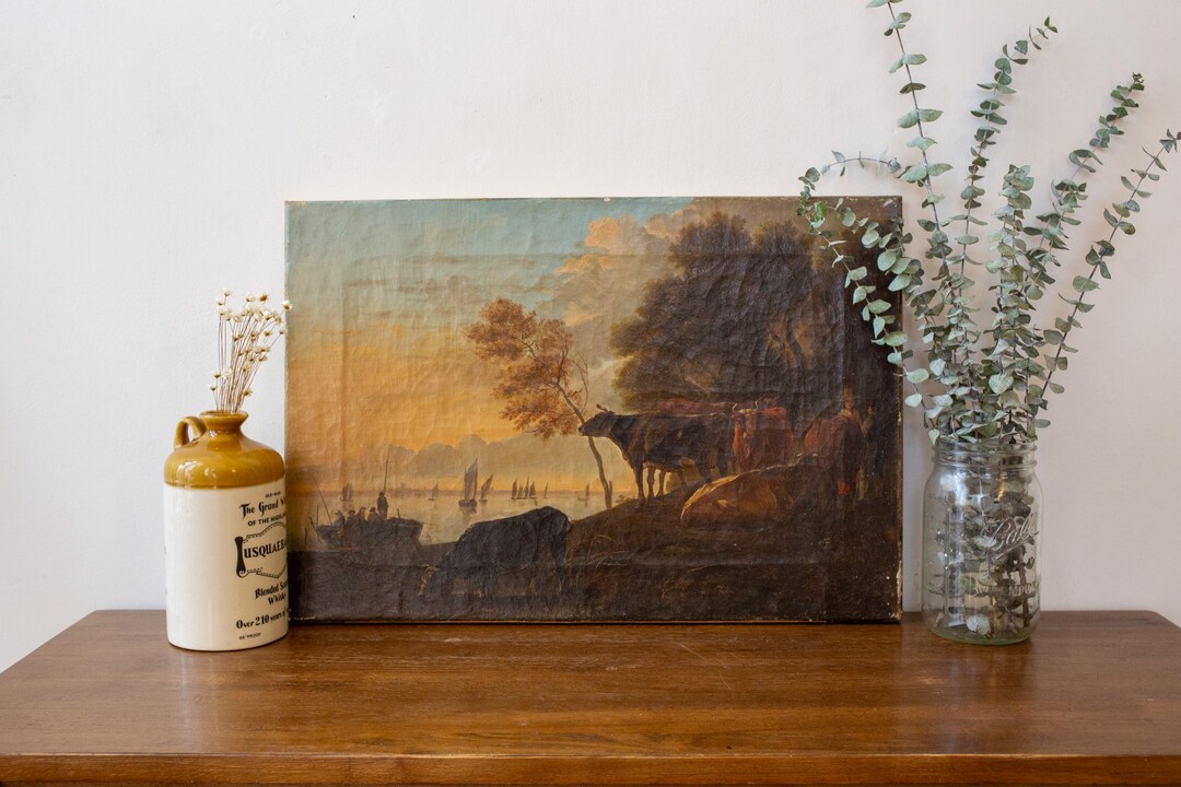 Stunning 17th Century Dutch Painting of Cows on the River / Antique ...