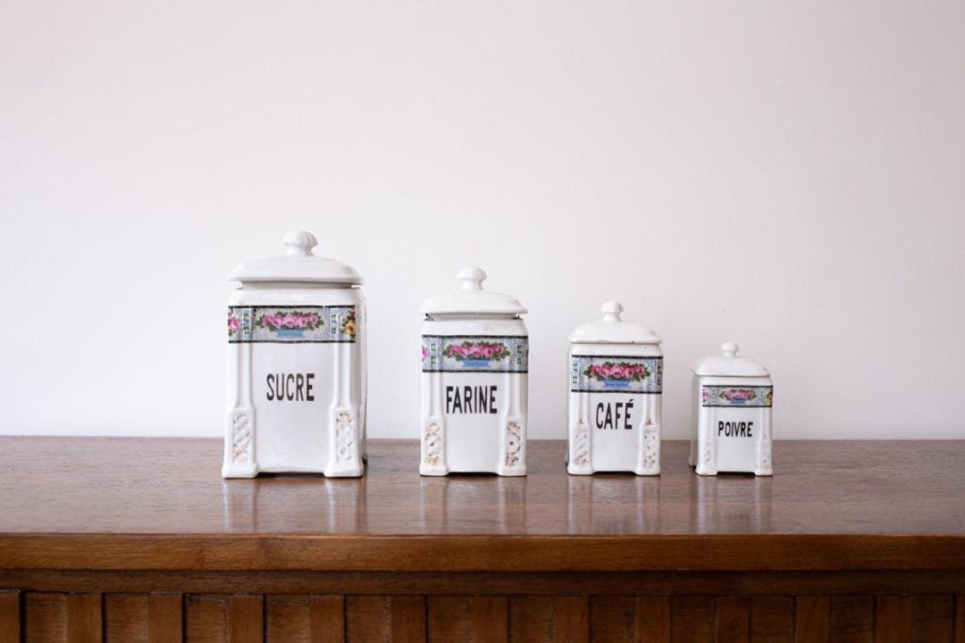 Set of 4 Mid-century French Kitchen Canister Set / Decorative Vintage ...
