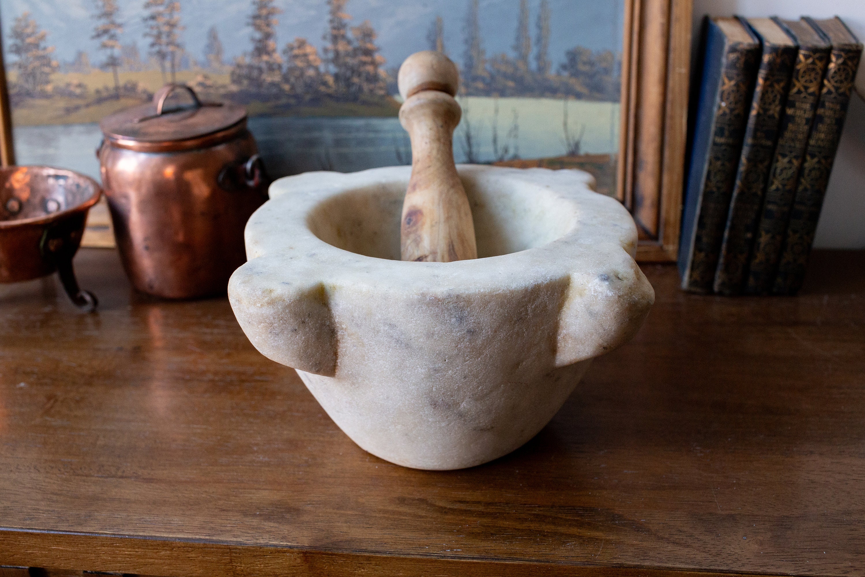 Antique Marble Mortar With Wood Pestle / 19th Century French ...