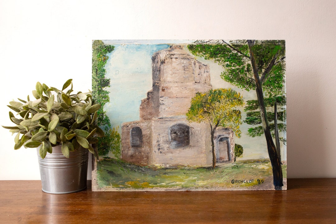 Antique French Oil Painting, La Tour Magne, Roman Ruins Landscape - Etsy