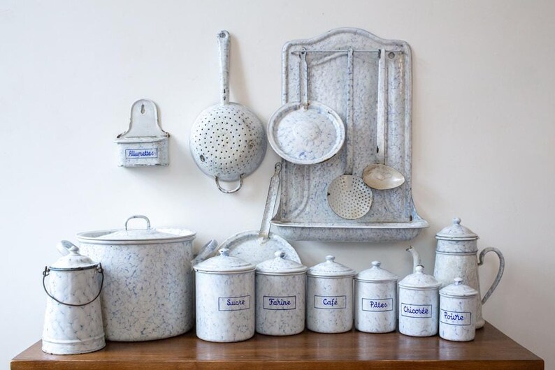 15-piece Vintage French Kitchen Set / Enameled Stone Kitchenware ...