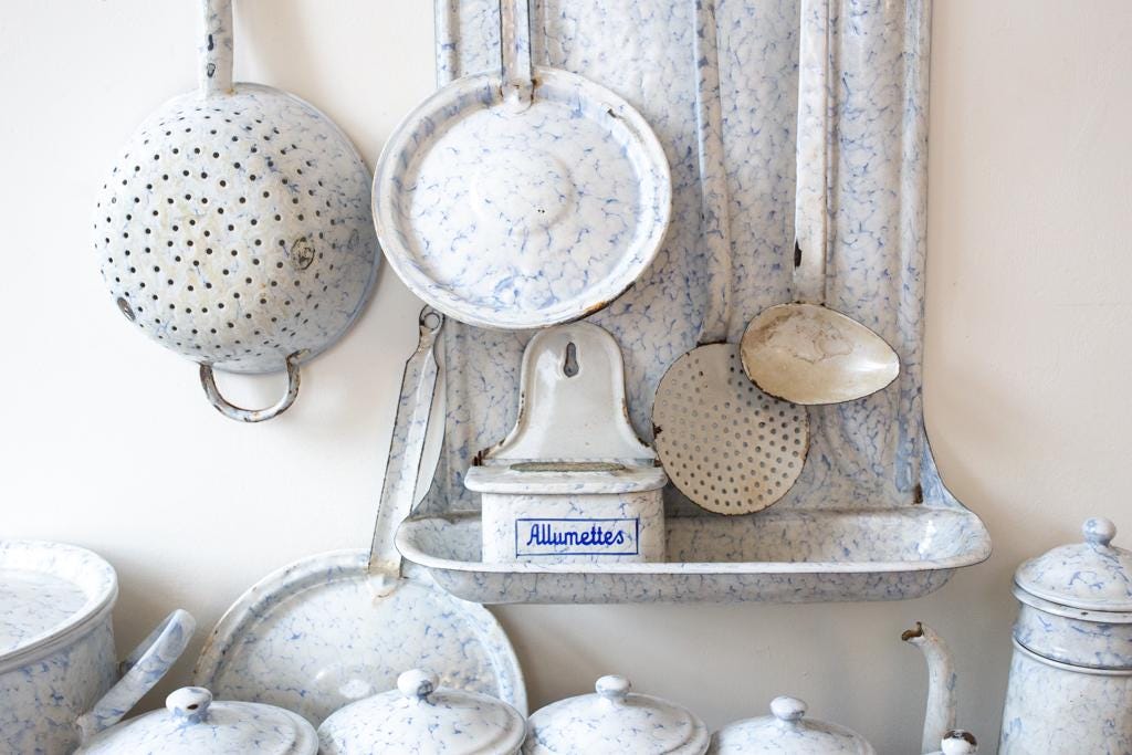 15-piece Vintage French Kitchen Set / Enameled Stone Kitchenware ...